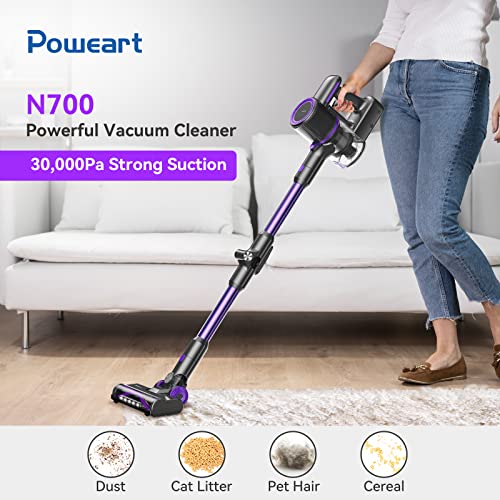 POWEART N700 Cordless Vacuum Cleaner, 30Kpa Suction, Extended Runtime ...